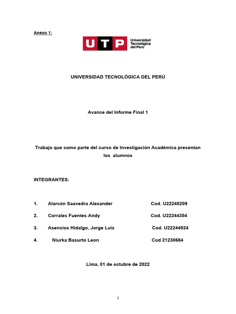 Avance de Informe Final 1 (AIF1) | PDF | Perú | Citación
