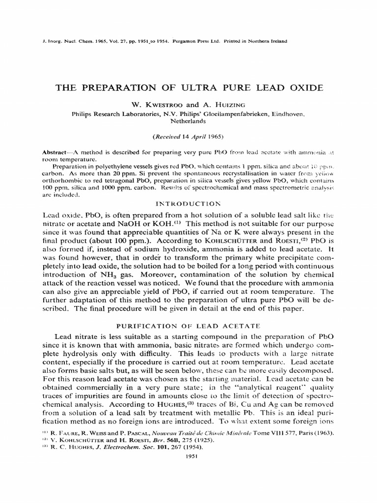 Ultra Pure Lead Oxide Preparation | PDF | Cooking, Food & Wine ...