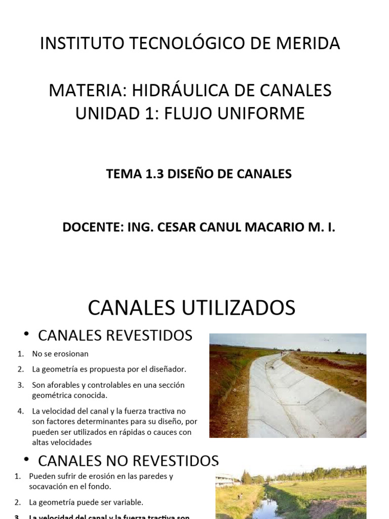 Tema 1 3 Diseño De Canales Pdf Canal Revestimiento