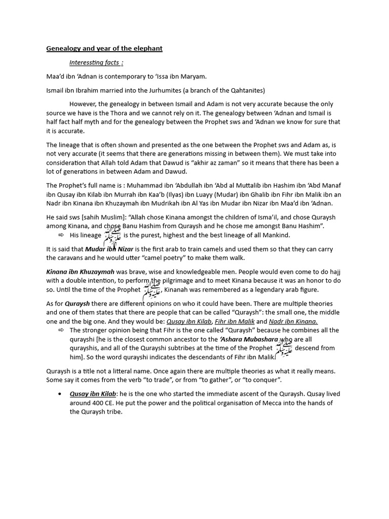 Genealogy and Year of The Elephant | PDF | Life Of Muhammad | Banu Hashim