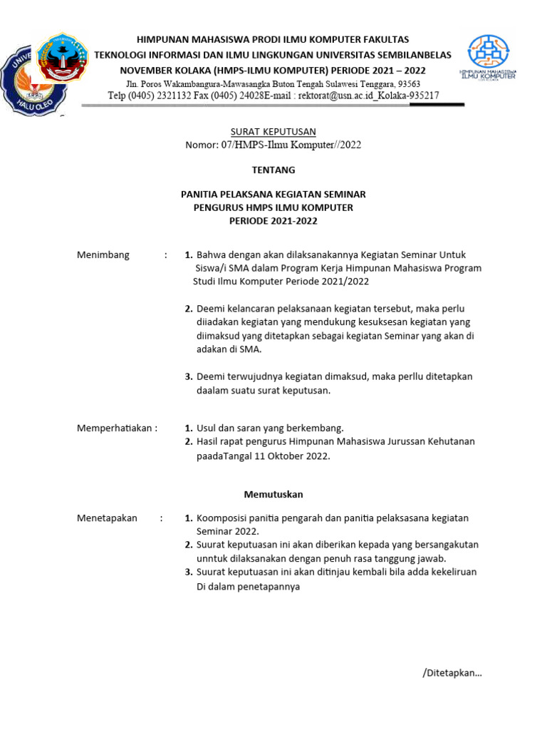 SK Panitia Seminar HMPS 2022 | PDF