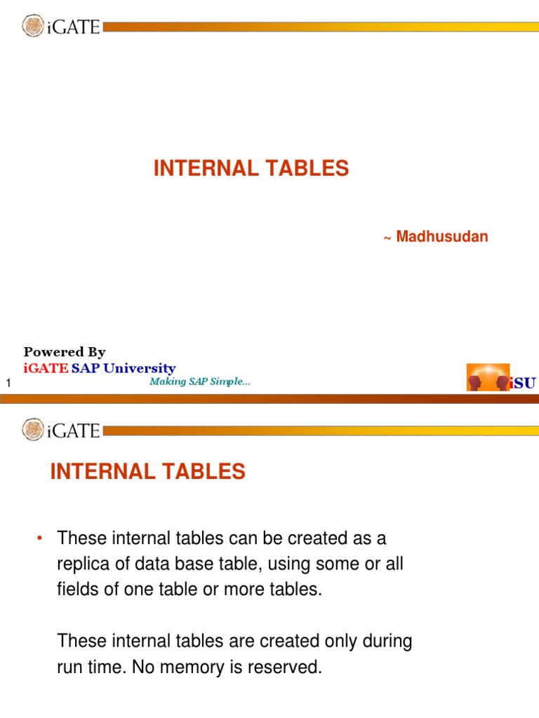 iSU ABAP Level 1 Internal Tables | PDF | Database Index | Computer ...