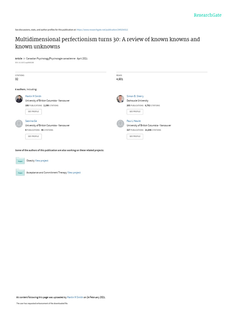 Multidimensional Perfectionism Review | PDF | Perfectionism (Psychology ...