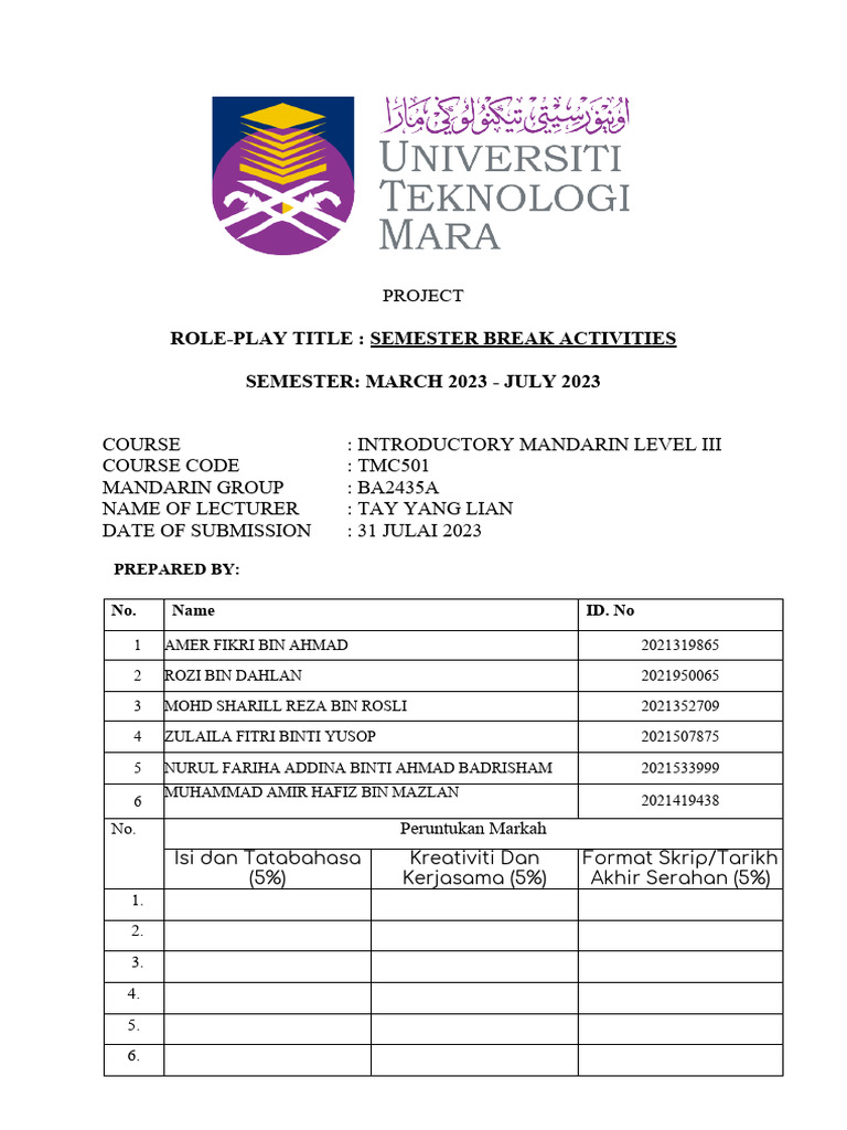 TMC 501 Mandrin Level 3 SKRIP PROJEK BAHASA BA2435A | PDF