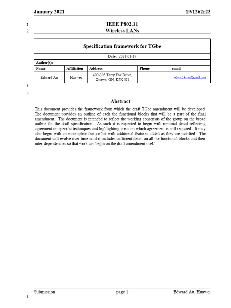 11 19 1262 23 00be Specification Framework For Tgbe | PDF | Ieee 802.11 ...