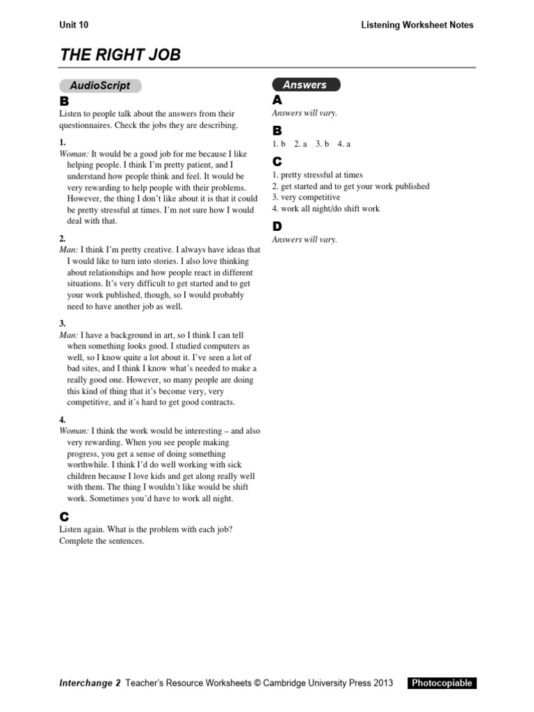 Interchange4thEd_level2_Unit10_Listening_Worksheet | PDF