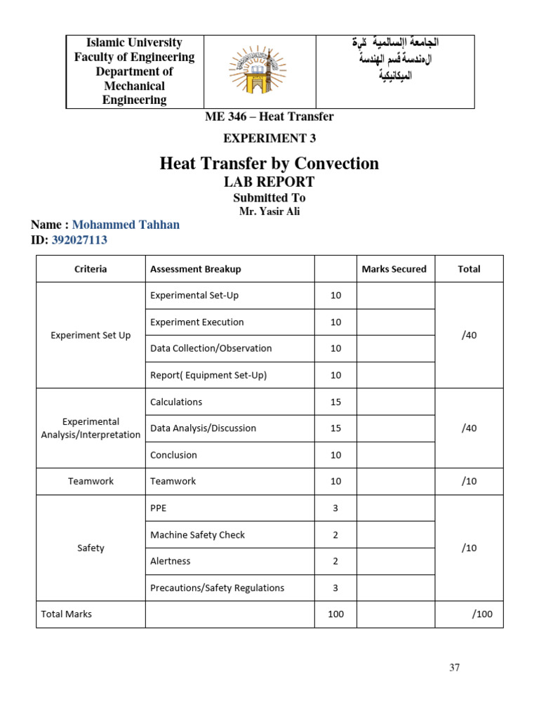Lab3 Heat Transfer Labs Mohammed Tahhan 392027113 | PDF | Heat Transfer ...