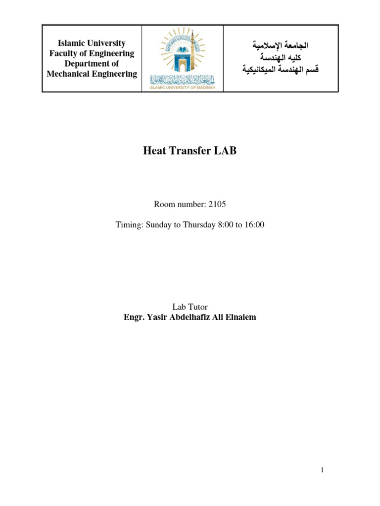 Lab Manual Heat Transfer Lab | PDF | Heat Transfer | Thermal Conduction