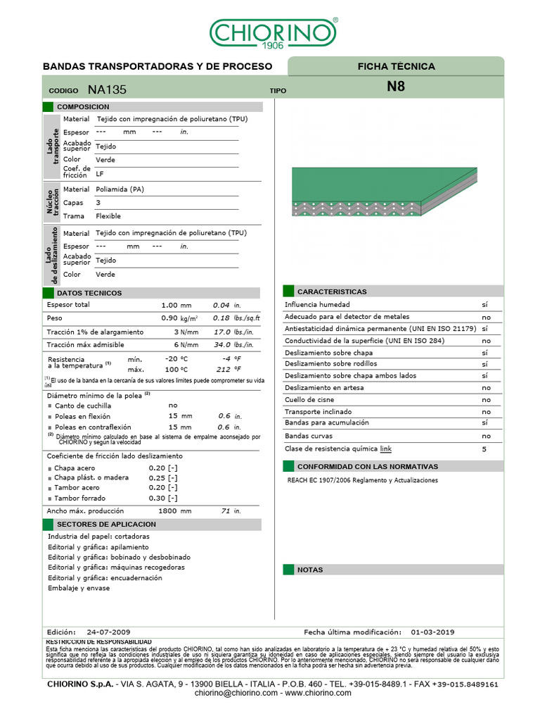 Ficha Técnica Bandas Transportadoras Y de Proceso: Tipo Código | PDF ...