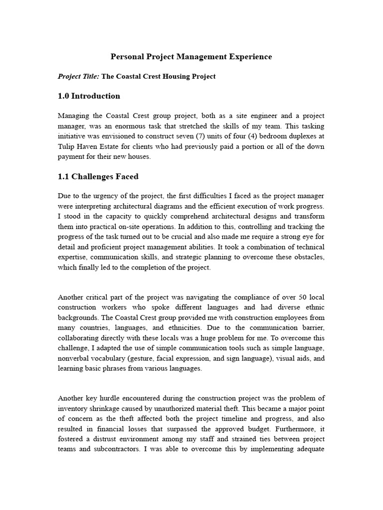 Coastal Crest Project Management Insights | PDF | Communication ...