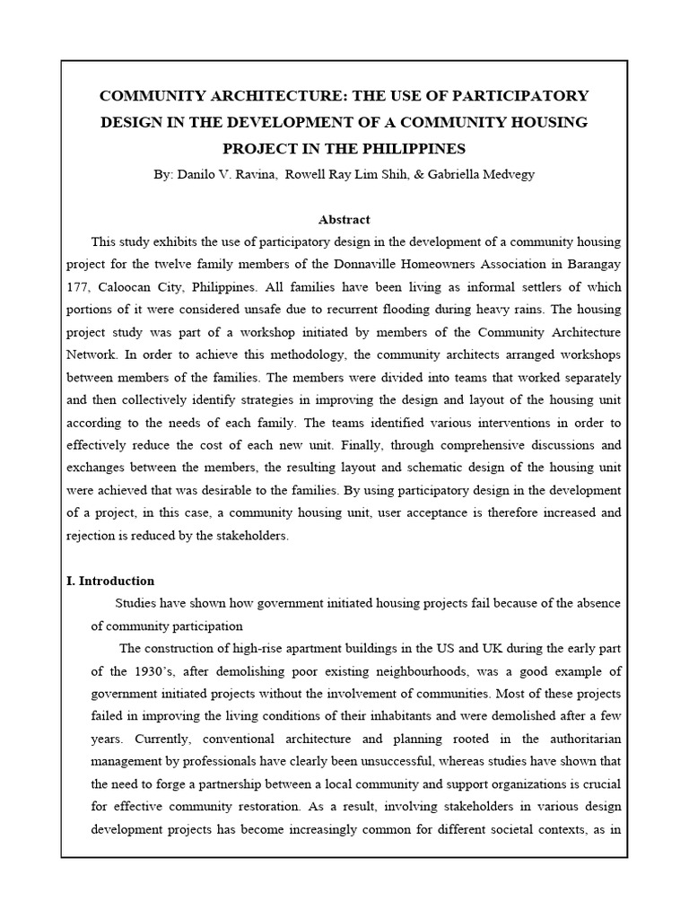 Participatory Design in Philippine Housing | PDF | Appropriate ...