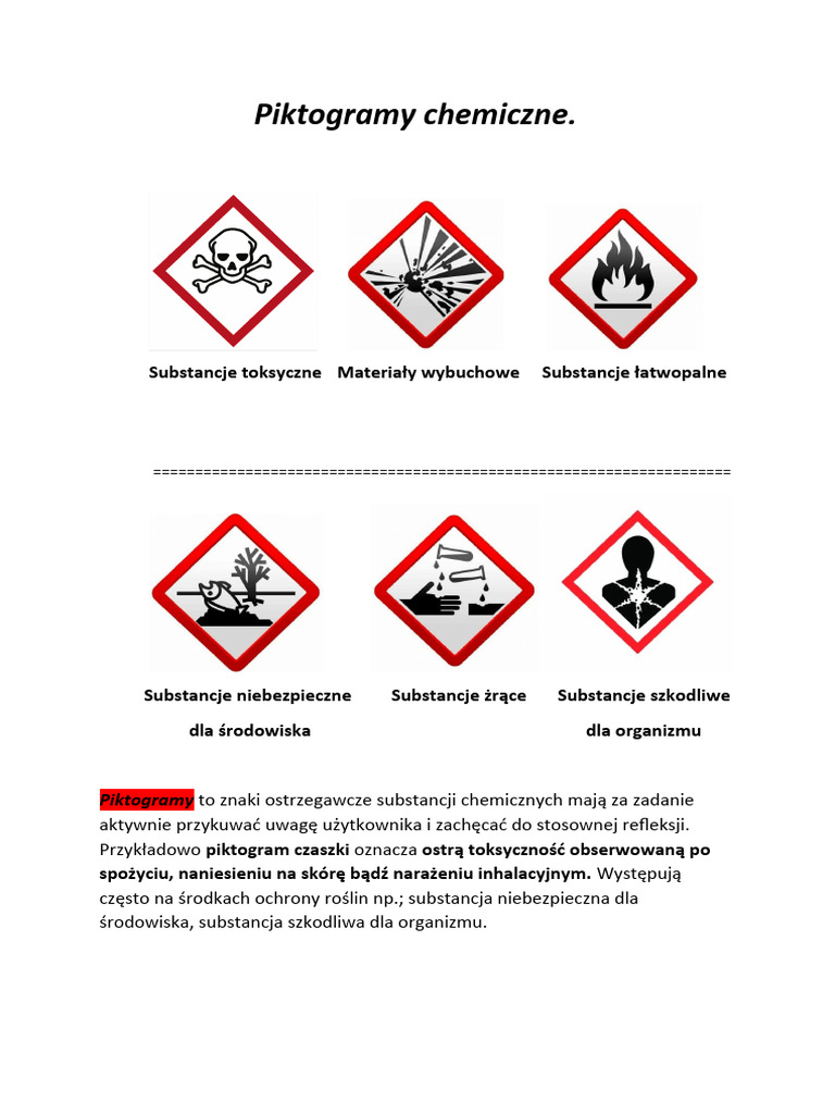Piktogramy Chemiczne. | PDF