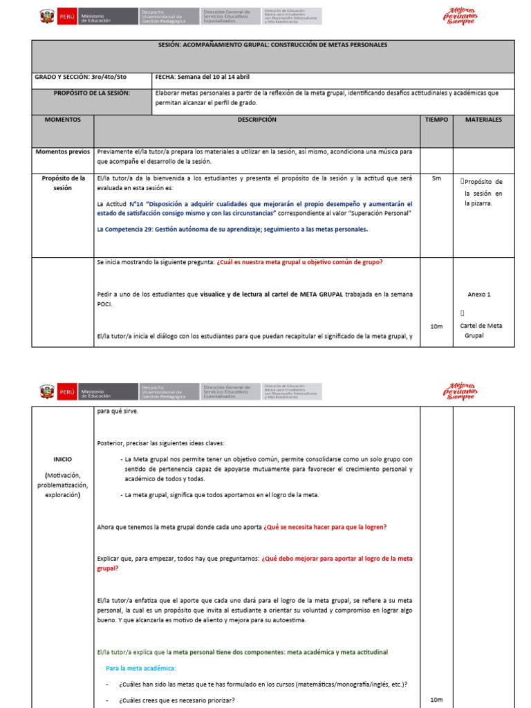 Sesión 03 - Tutoría - Acompañamiento Grupal - Construcción de Metas ...