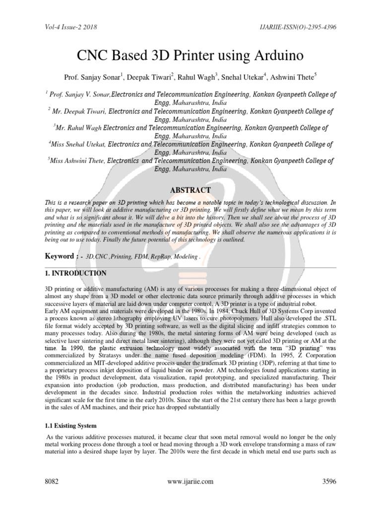 CNC Based 3D Printer Using Arduino Ijariie8082 | PDF | 3 D Printing ...