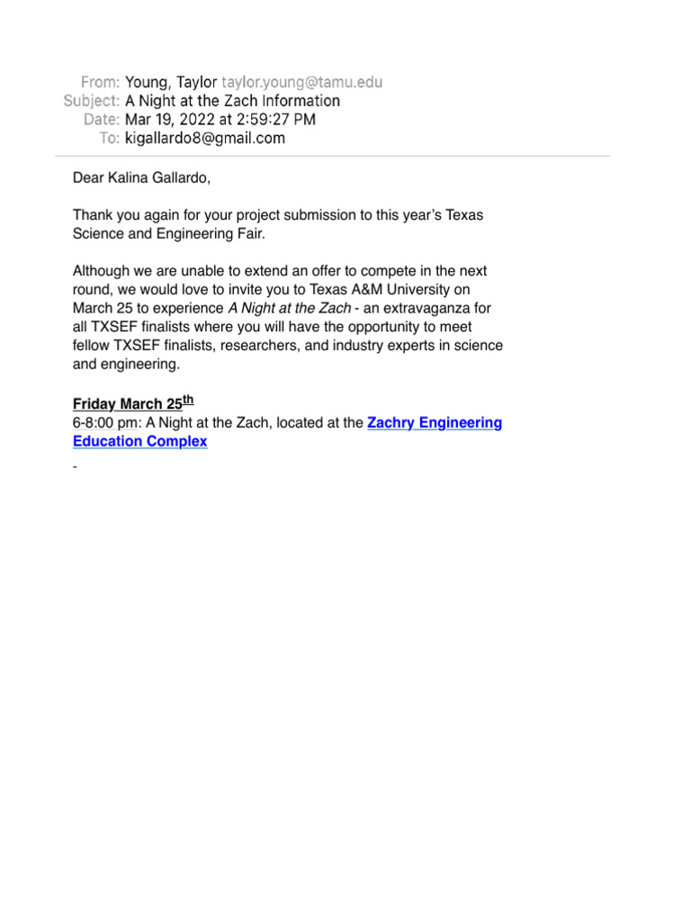 Invitation to A Night at the Zach Event | PDF