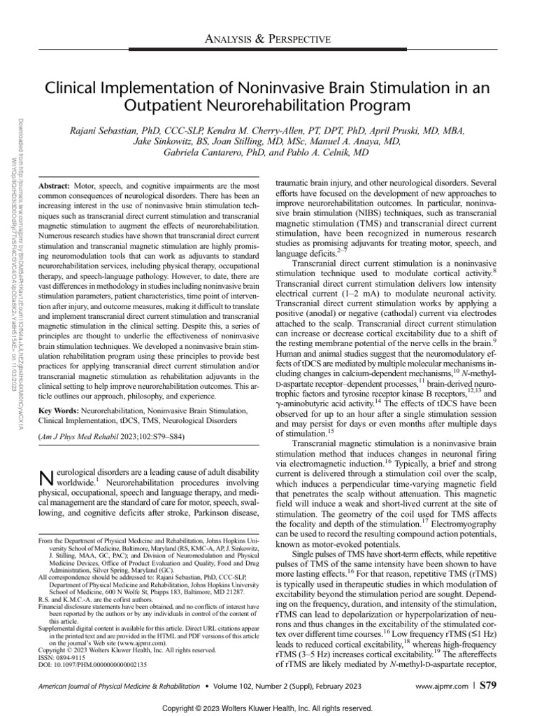 Clinical Implementation of Noninvasive Brain.15 | PDF | Physical Therapy | Clinical Medicine