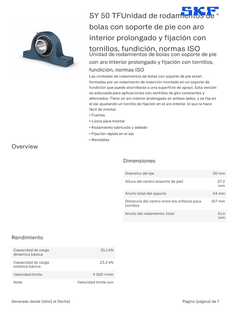 Sy 50 Tfunidad de Rodamientos de Bolas Con Soporte de Pie Con Aro Interior Prolongado Y Fijación ...