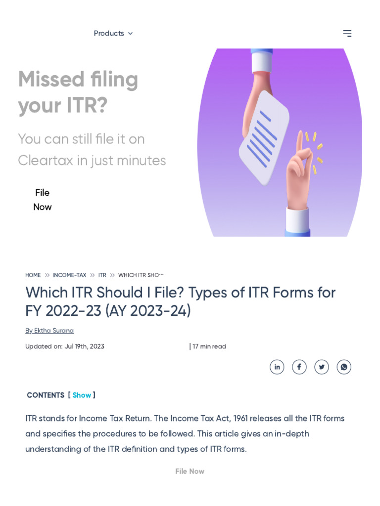 Types of ITR Forms for AY 2023-24 | PDF | Business | Taxes