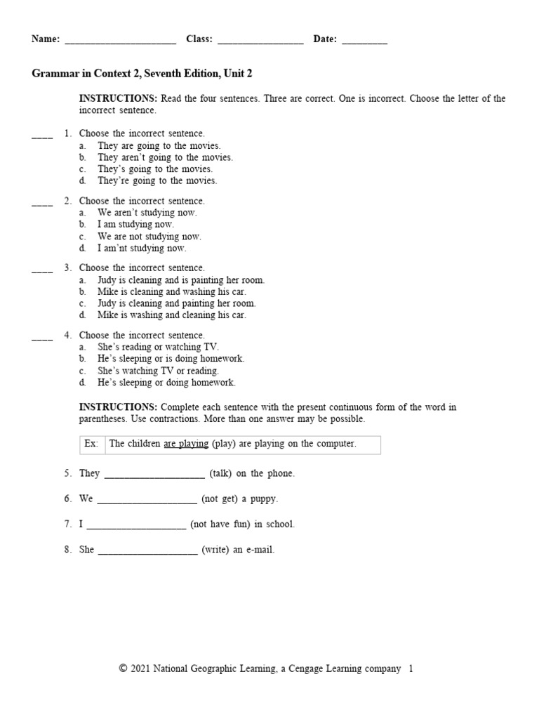 Grammar in Context 2 Ev Unit 2 | PDF | Question | Syntax