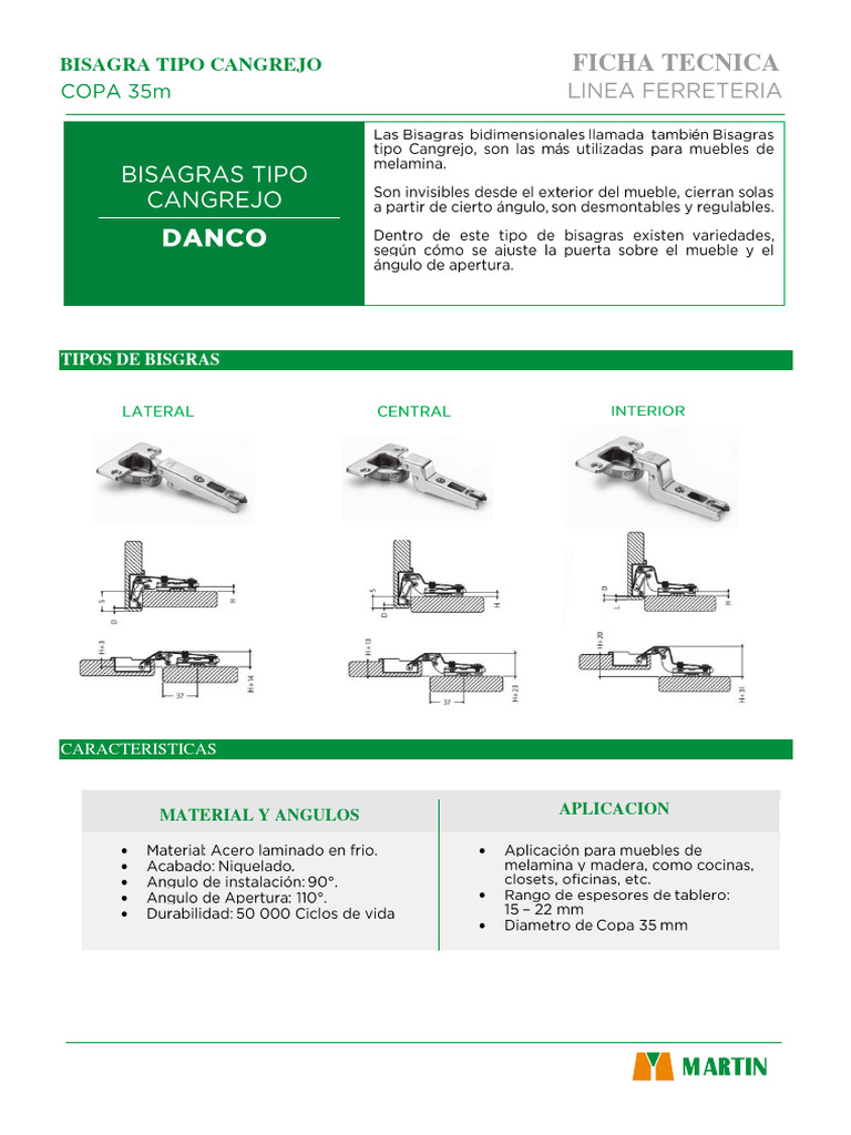 Ficha Tecnica de Bisagras Danco | PDF