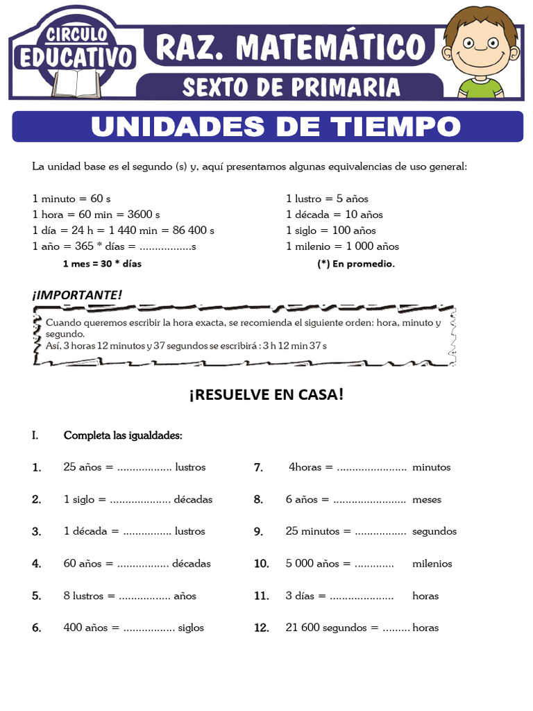 Actividades de Unidades de Tiempo para Sexto de Primaria | PDF