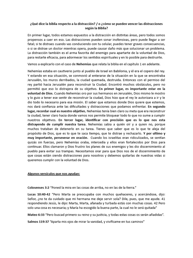 Distracciones según la Biblia | PDF | Oración