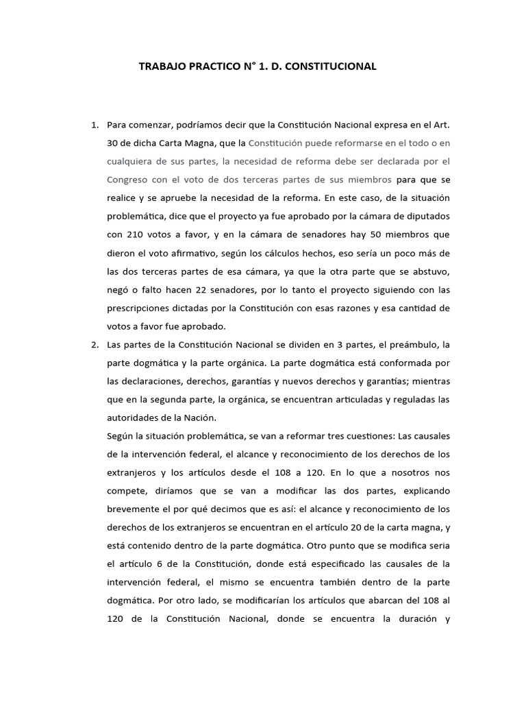 TRABAJO PRACTICO N 1 Const 1.0 | PDF | Constitución | Gobernancia