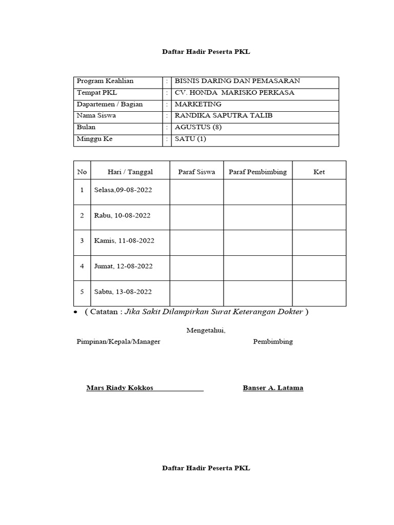 Daftar Hadir Randi | PDF | Karier & Perkembangan