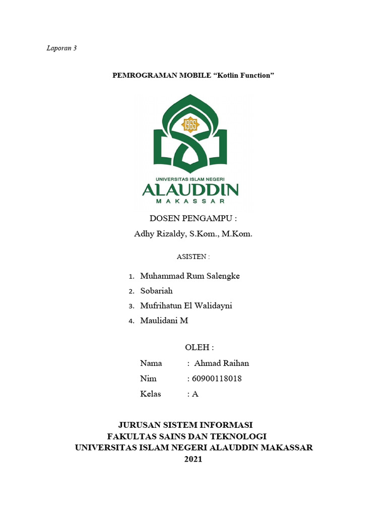 PEMROGRAMAN MOBILE "Kotlin Function" | PDF