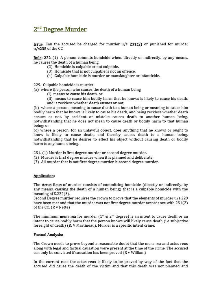 2nd Degree Murder | PDF | Manslaughter | Murder