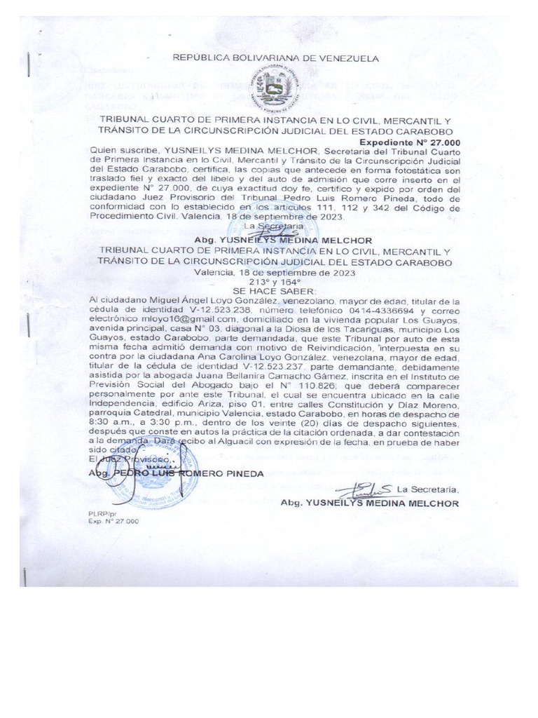 Demanda Contra Miguel Loyo | PDF