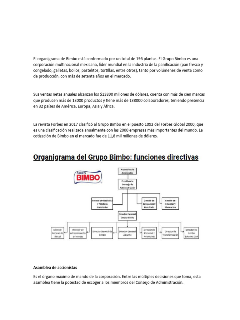 Organigrama y Estructura de Bimbo | PDF | Business | Planificación