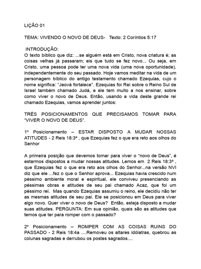 Vivendo o Novo de Deus-1 | PDF | Deus | Bíblia