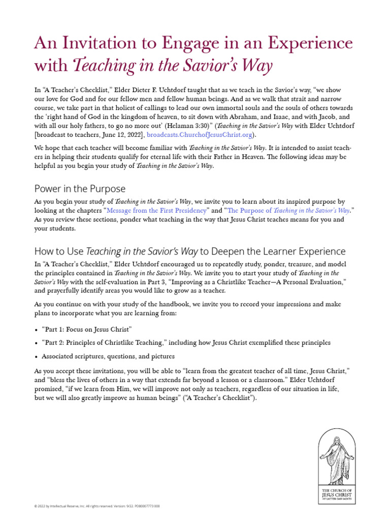 Teaching in The Saviors Way Inservice Materials | PDF | Jesus | Soul