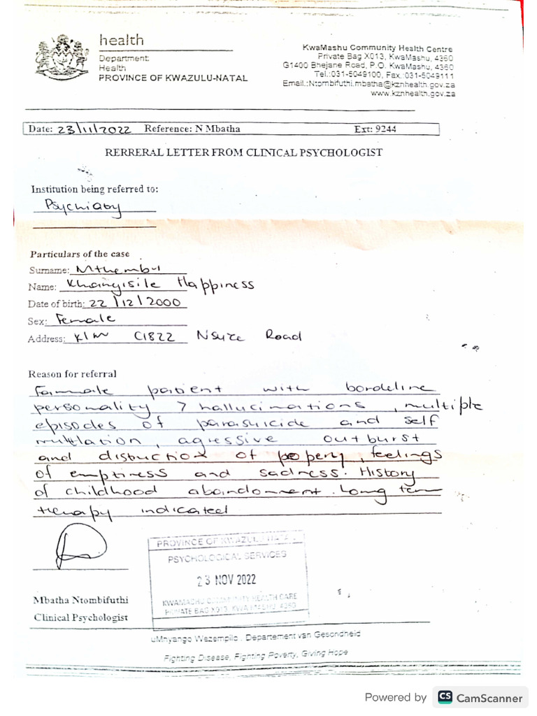 Letter From Psychologist | PDF Letter From Psychologist | PDF