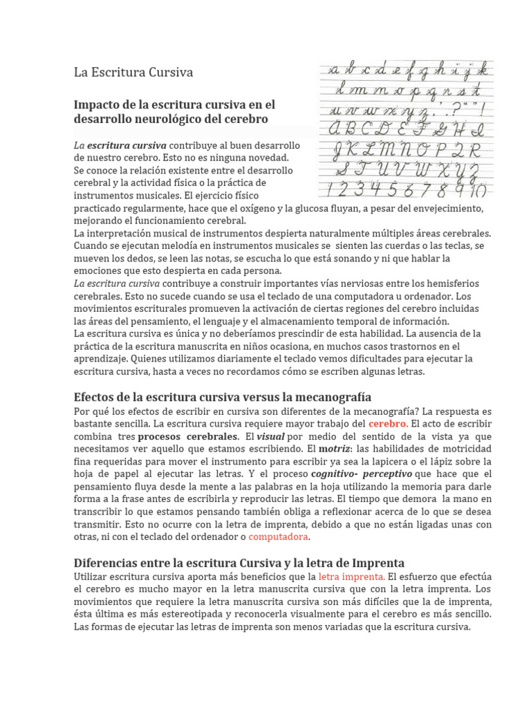 La Escritura Cursiva | PDF | Cerebro | Aprendizaje