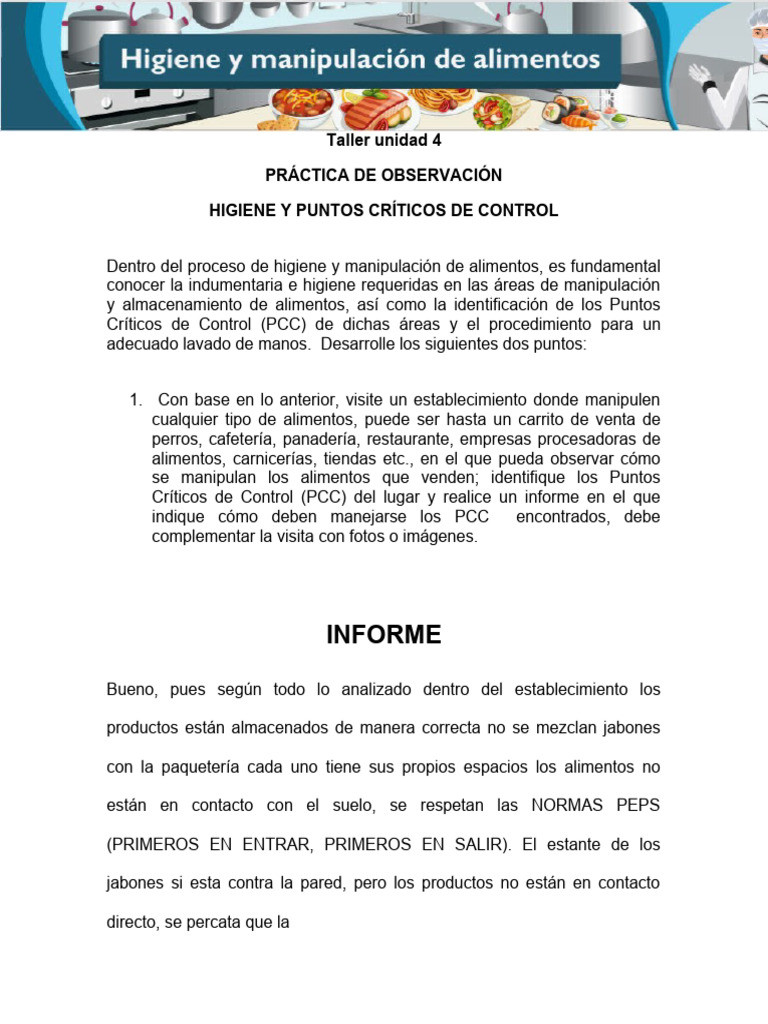 Taller #4 Observacion PPC | PDF | Alimentos | Lavado de manos