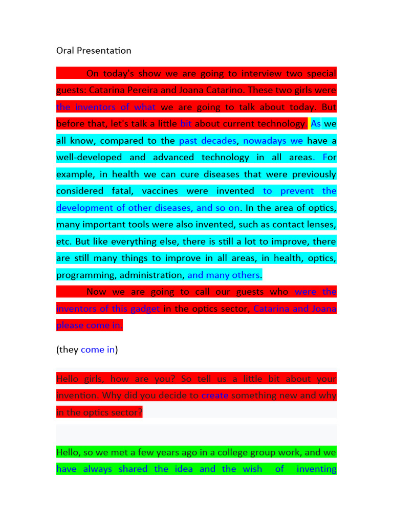 Oral Presentation (Ingles) | PDF | Glasses | Invention