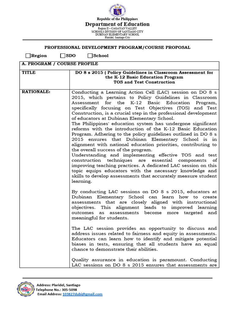 LAC-PROPOSAL oTOBER 2023 | PDF | Educational Assessment | Learning