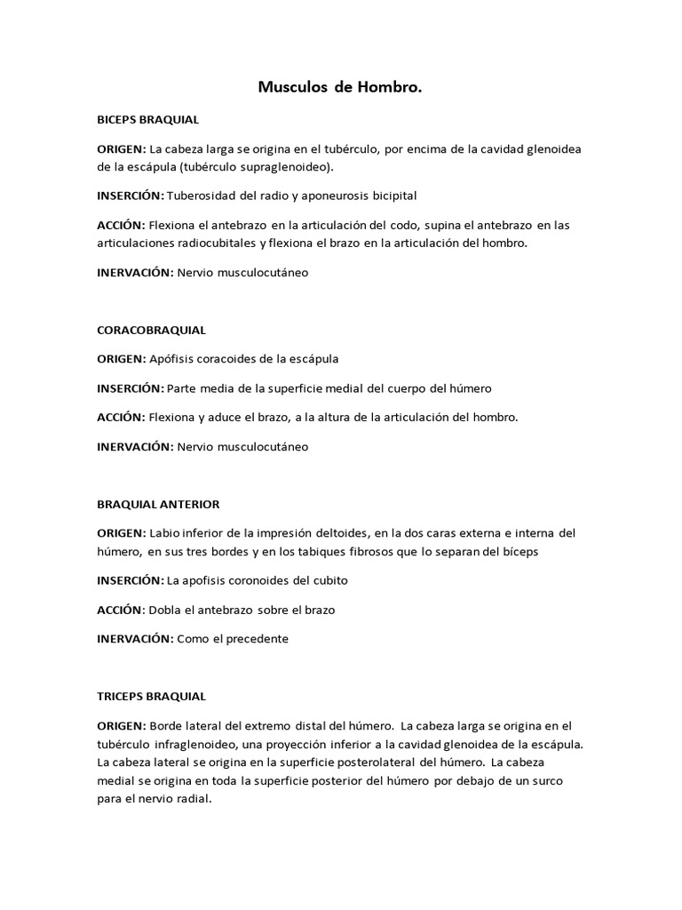 Musculos de Hombro,Codo y Muñeca | PDF | Codo | Hombro Musculos de Hombro,Codo y Muñeca | PDF | Codo | Hombro