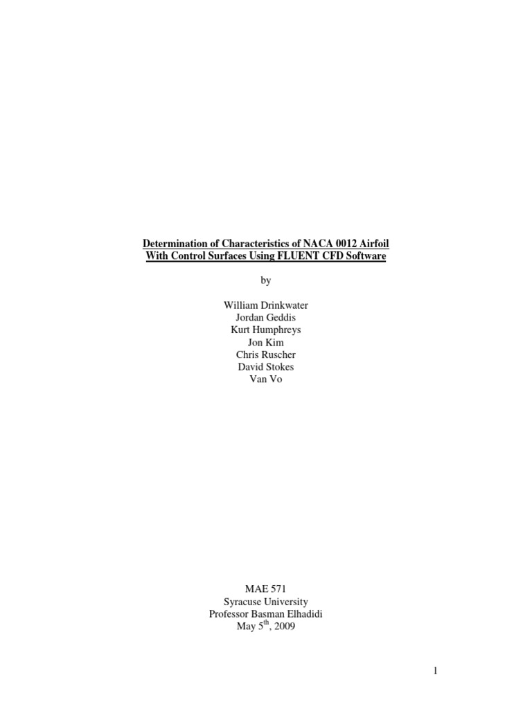 Determination of Characteristics of NACA 0012 Airfoil - Document | PDF | Lift (Force) | Airfoil