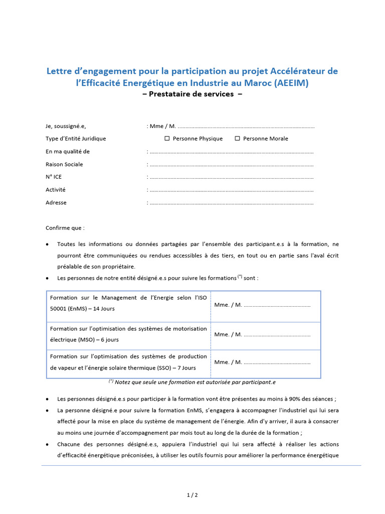 Lettre D'engagement Prestataires Services | PDF