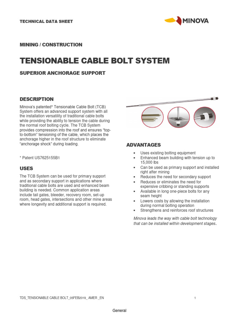 Tds Tensionable Cable Bolt | PDF