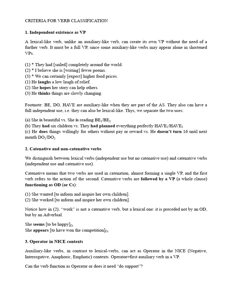 Criteria For Verb Classification | PDF | Subject (Grammar) | Semantic Units