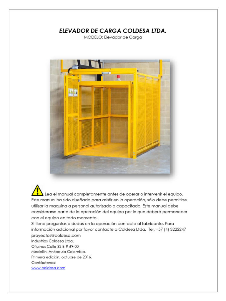 Elevadores Manual de Usuario Coldesa | PDF | Tornillo