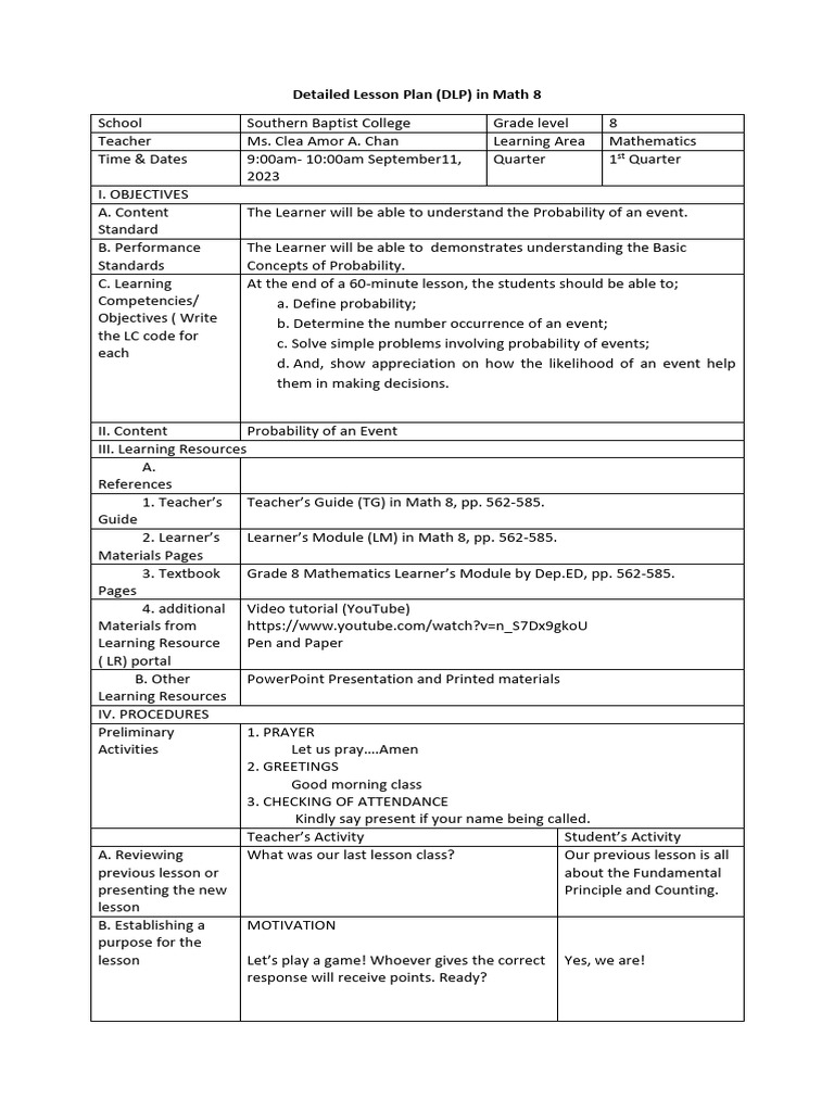 Detailed Lesson Plan | PDF