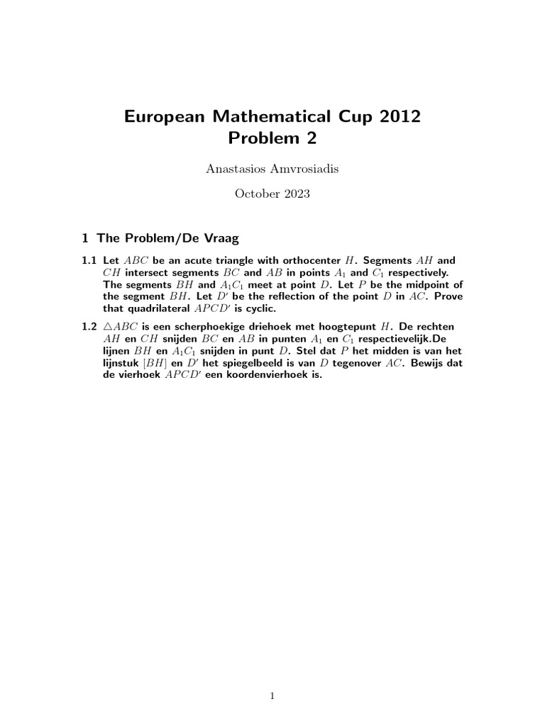 European Mathematical Cup 2012 Problem 2 | PDF | Euclidean Plane ...