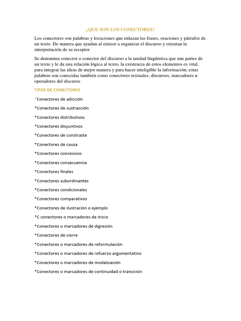 Tipos y Definición de Conectores Textuales | PDF