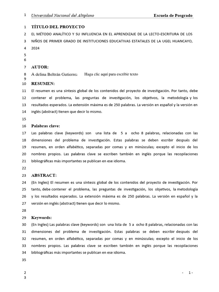 Anexo 1 Proyecto de investigación cuantitativa | PDF | Sumario ...