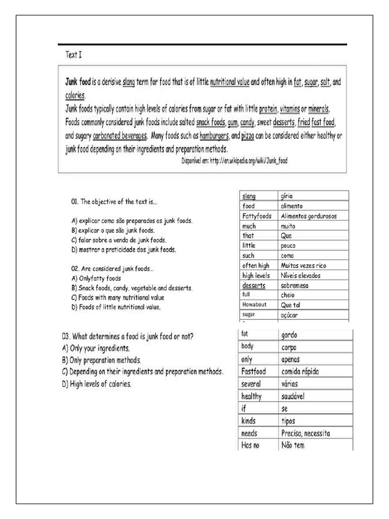 Junk Food Text | PDF
